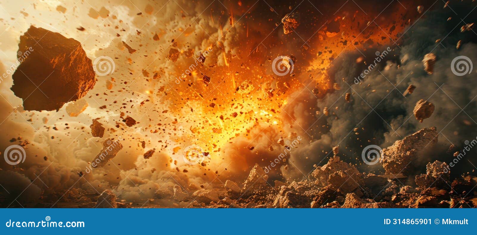 Massive Rock and Debris Explosion Stock Image - Image of debris ...