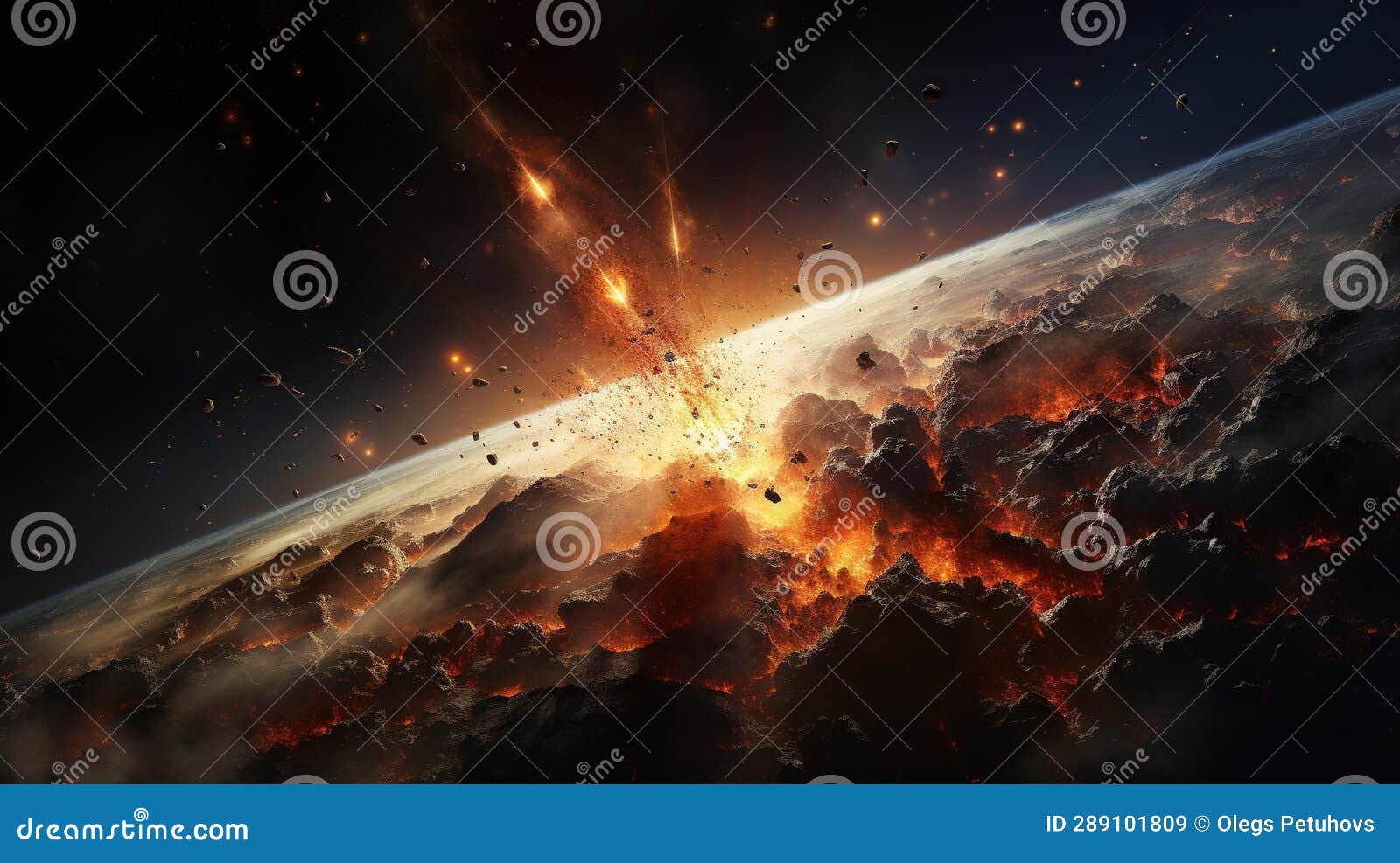 A Massive Explosion of Rocks and Debris in Space with a Bright Light ...