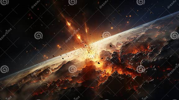 A Massive Explosion of Rocks and Debris in Space with a Bright Light ...