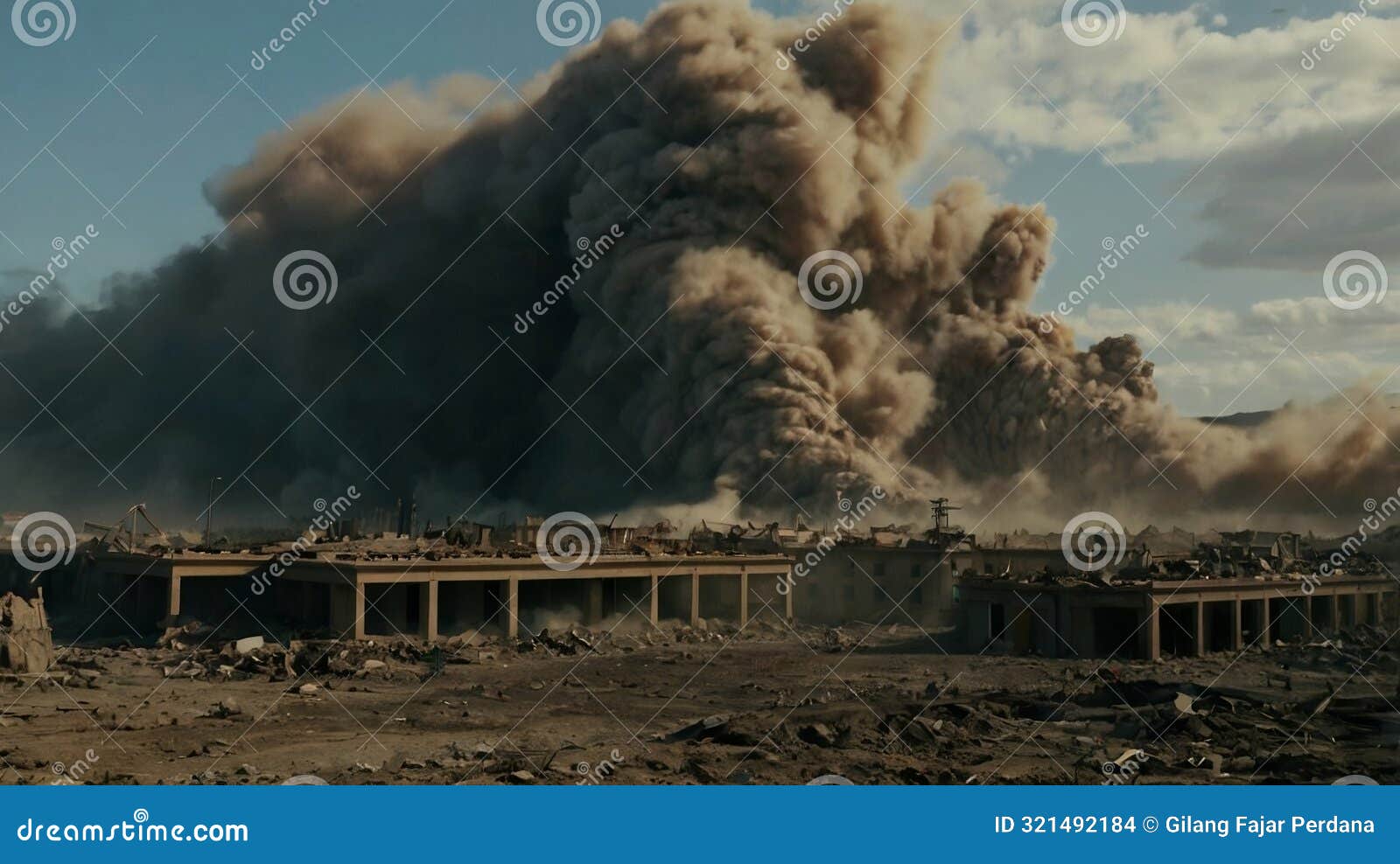 Massive Explosion and Smoke Cloud Above Buildings Stock Illustration ...