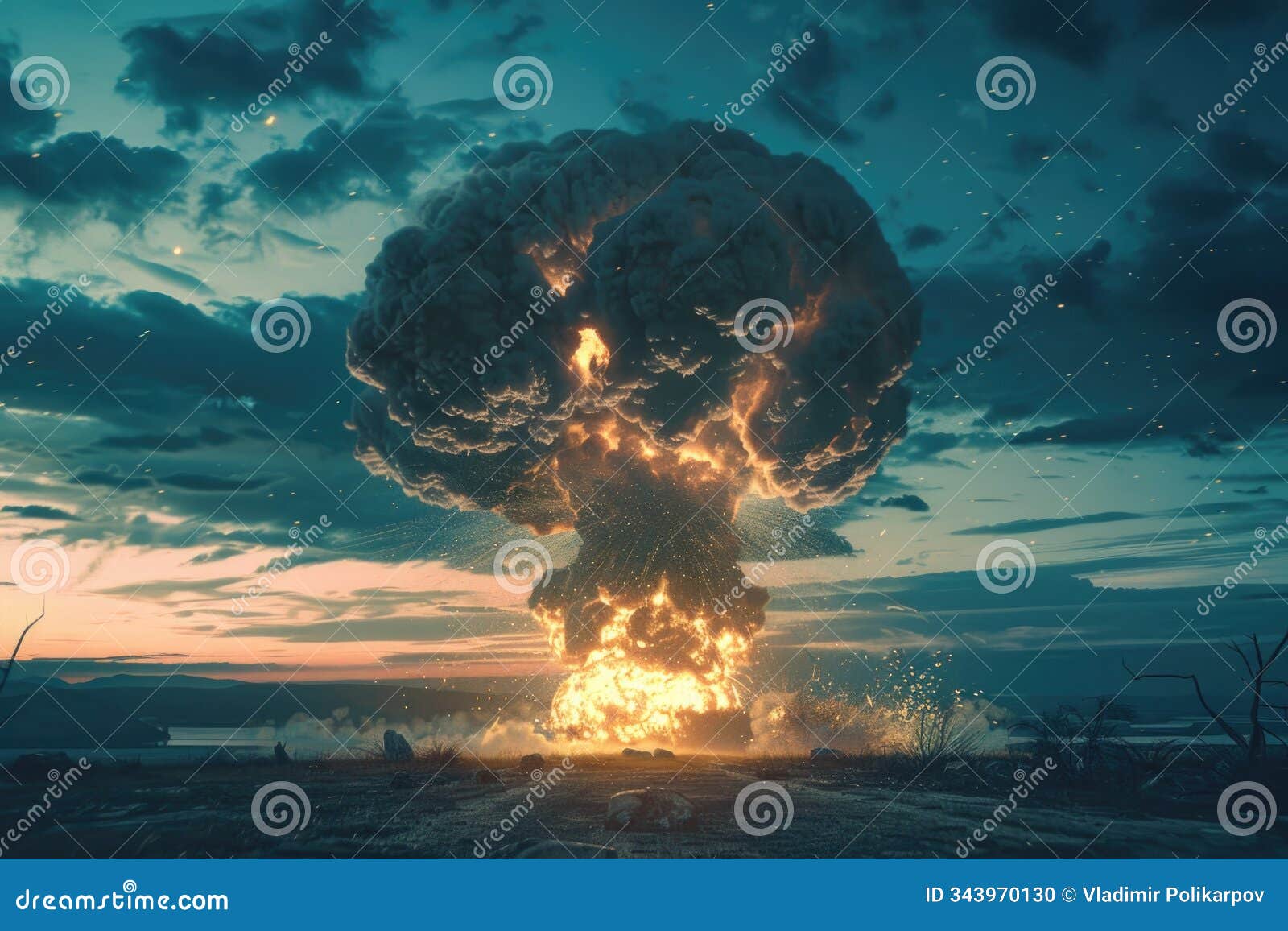 A Massive Explosion Of Smoke And Fire Fills The Sky, With Flames And ...