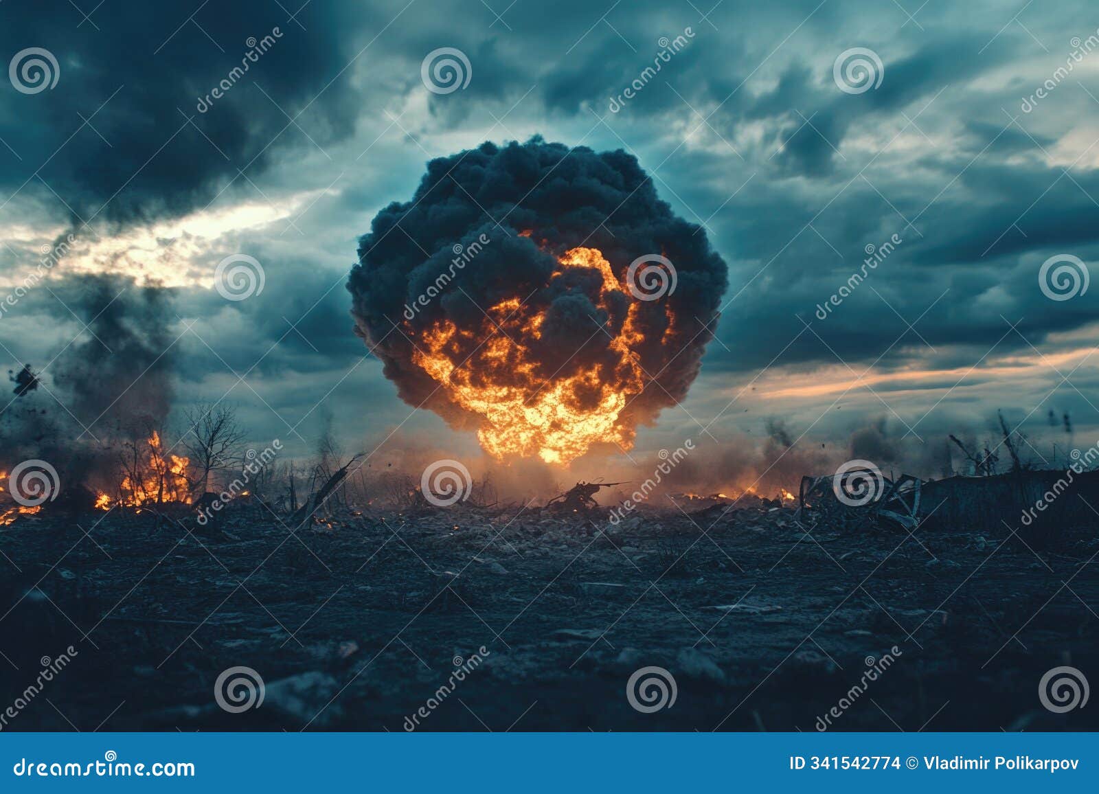 A Massive Explosion of Smoke and Fire in an Open Field Stock Photo ...