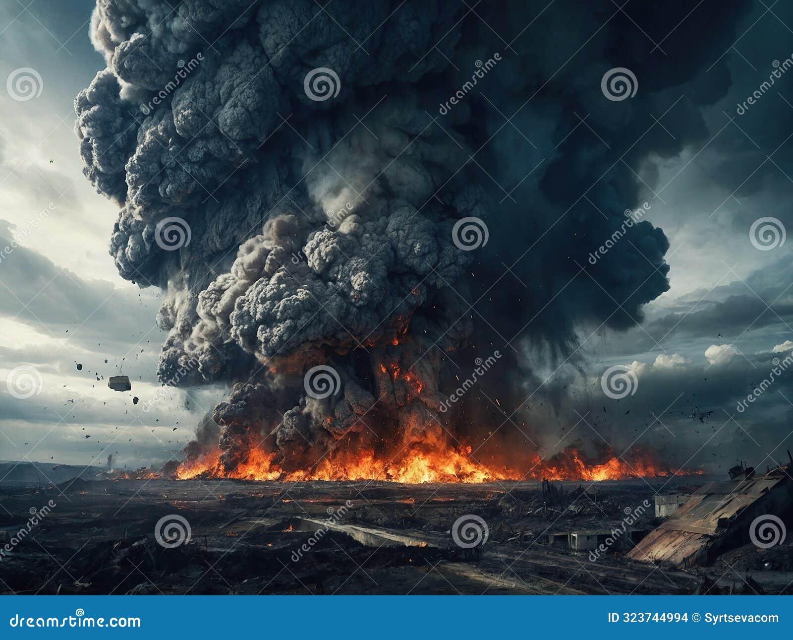 A Massive Explosion with a Towering Plume of Dark Smoke and Fire ...