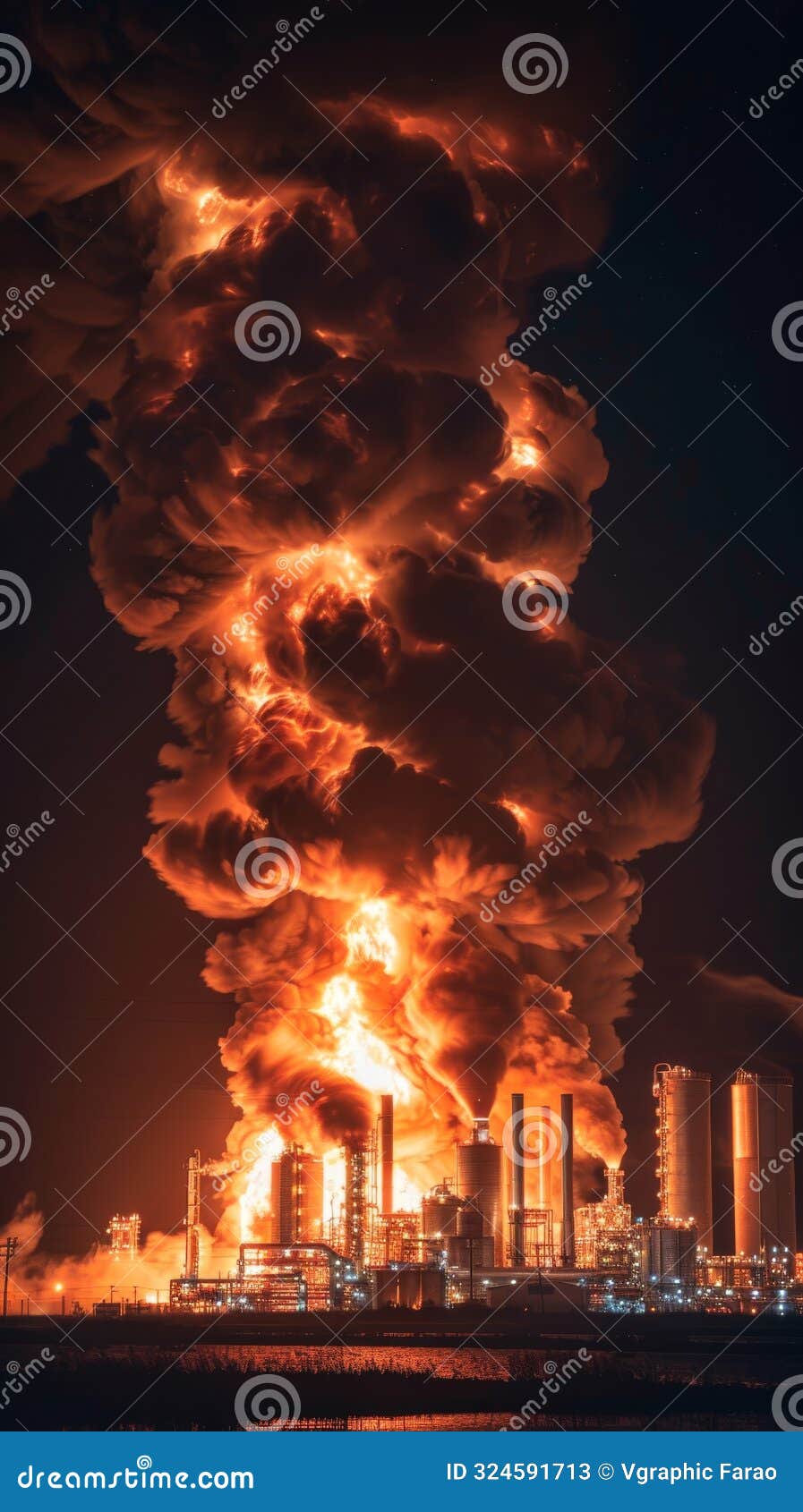 Massive Factory Explosion at Night, Industrial Disaster Concept Stock ...