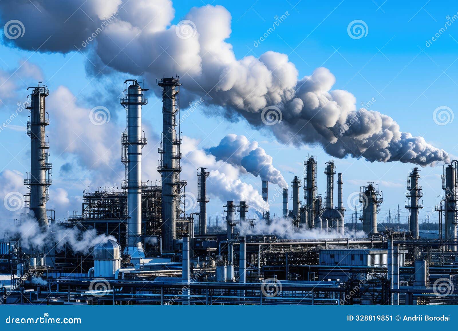 Massive Factory Producing Dark Smoke in Blue Sky. Stock Illustration ...