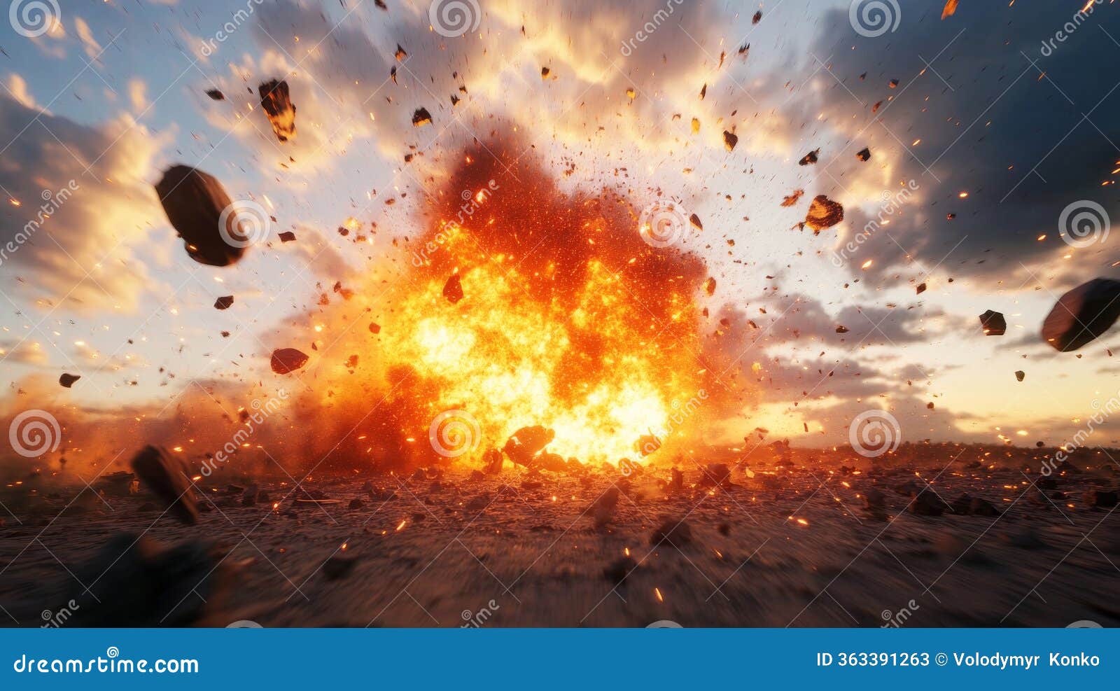 Massive Fiery Explosion With Intense Flames And Smoke, Showcasing ...
