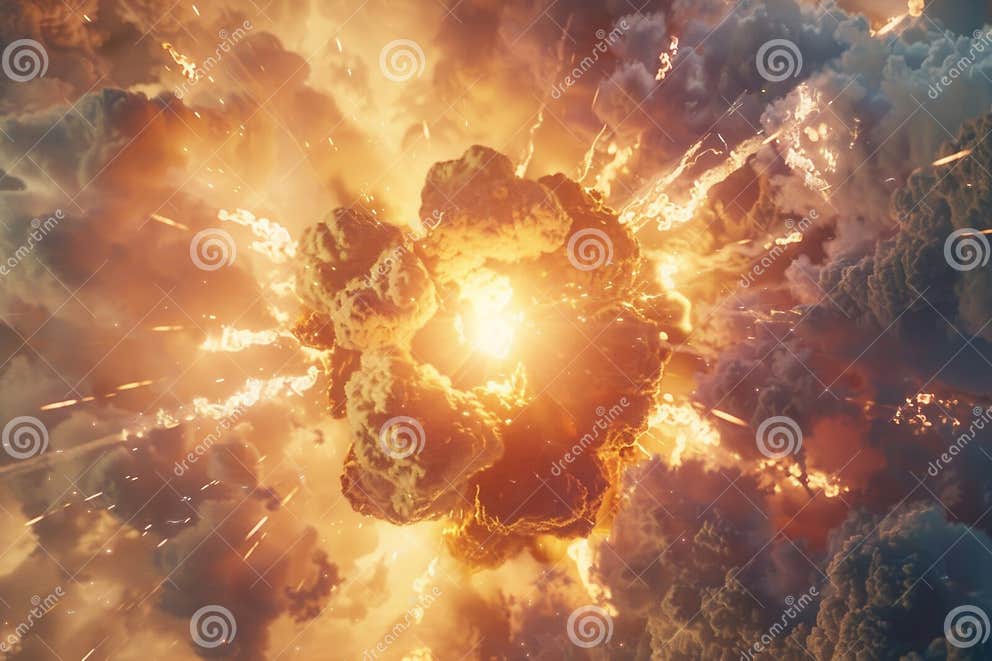 A Massive Fireball Erupts in the Sky, Surrounded by Thick Smoke Stock ...