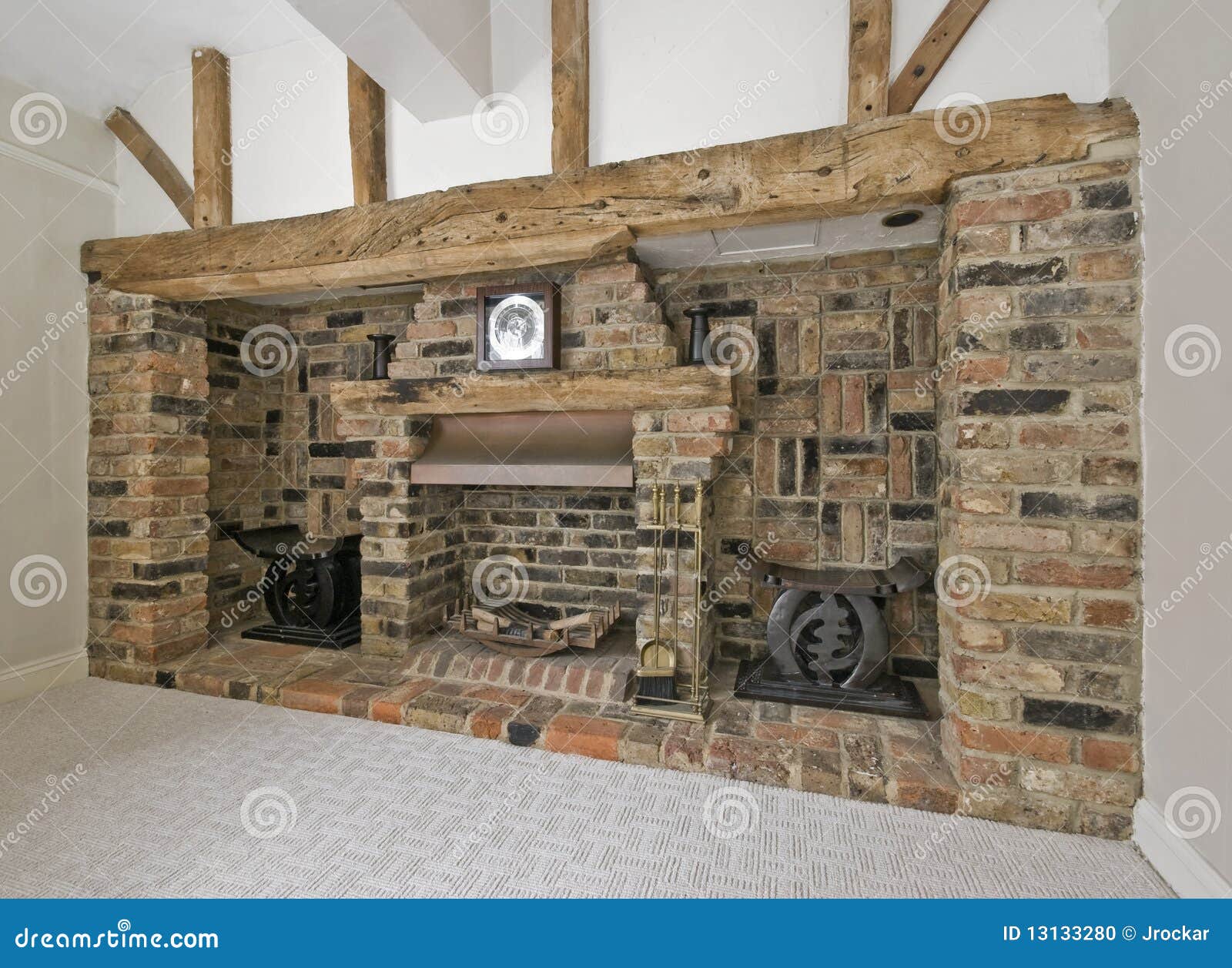 Massive fireplace stock photo. Image of barometer, accessory - 13133280