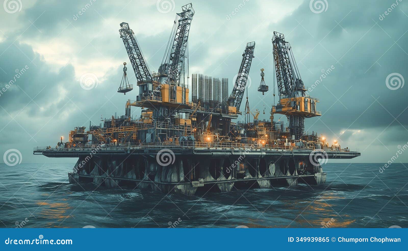 Massive Floating Industrial Construction Platform Amid Vast Open Ocean ...