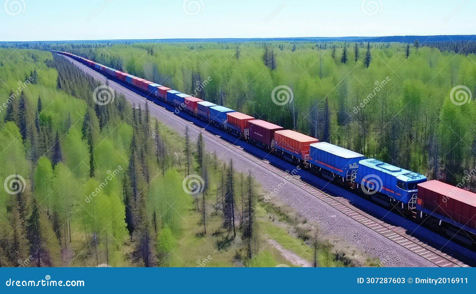 Massive Freight Train Powers through a Lush Green Forest. Stock Image ...