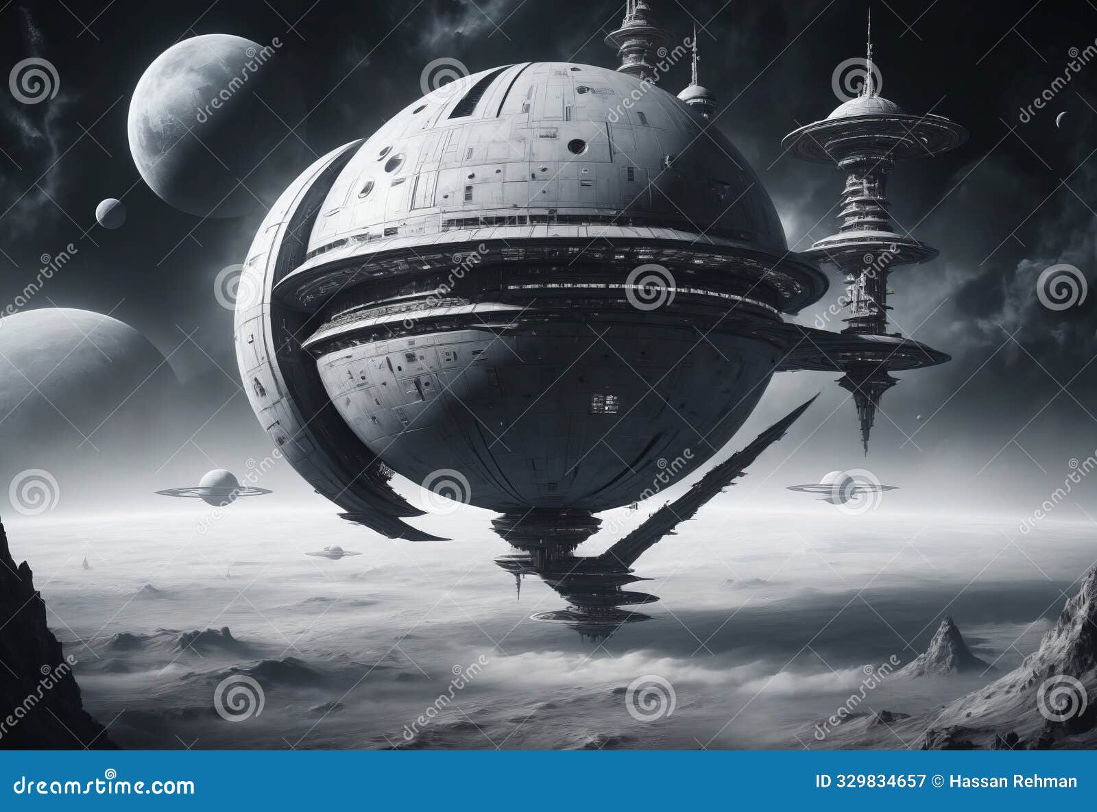 A Massive Futuristic Space Station or Spacecraft Floating in the Clouds ...