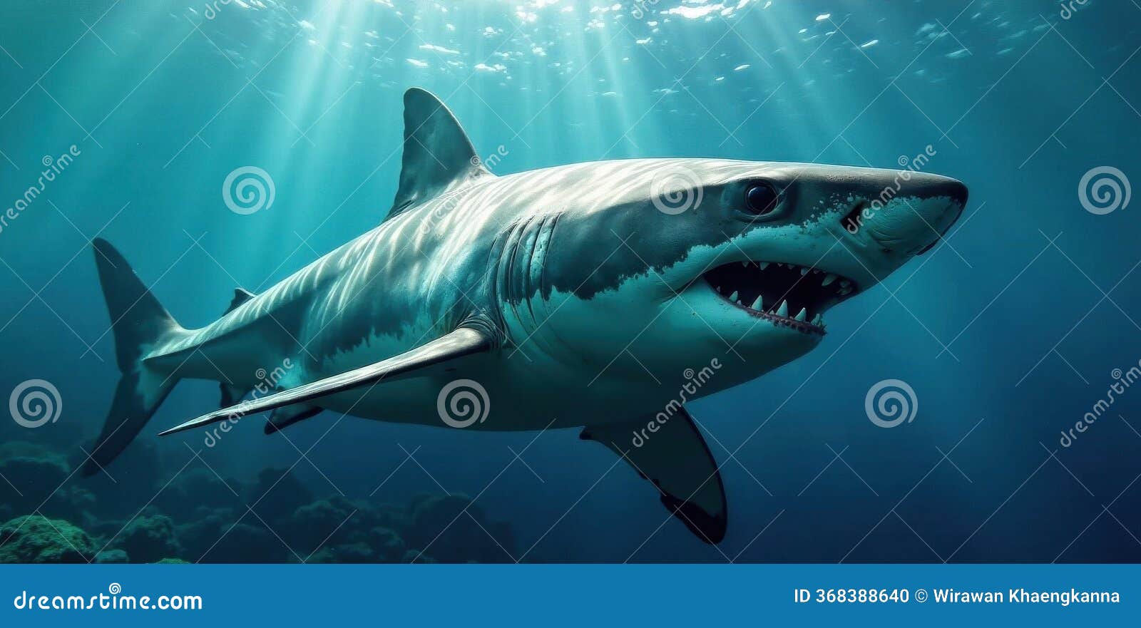 Massive Great White Shark, Jaws Agape, Teeth Bared, Sea, Marine ...