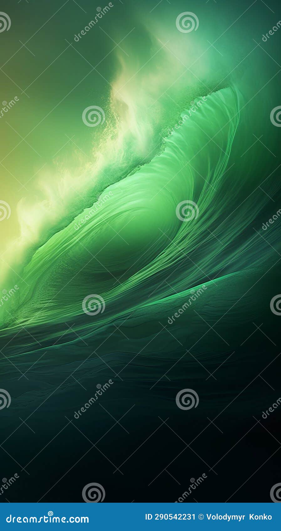 A Massive Green Wave Crashing in the Open Ocean Stock Illustration ...
