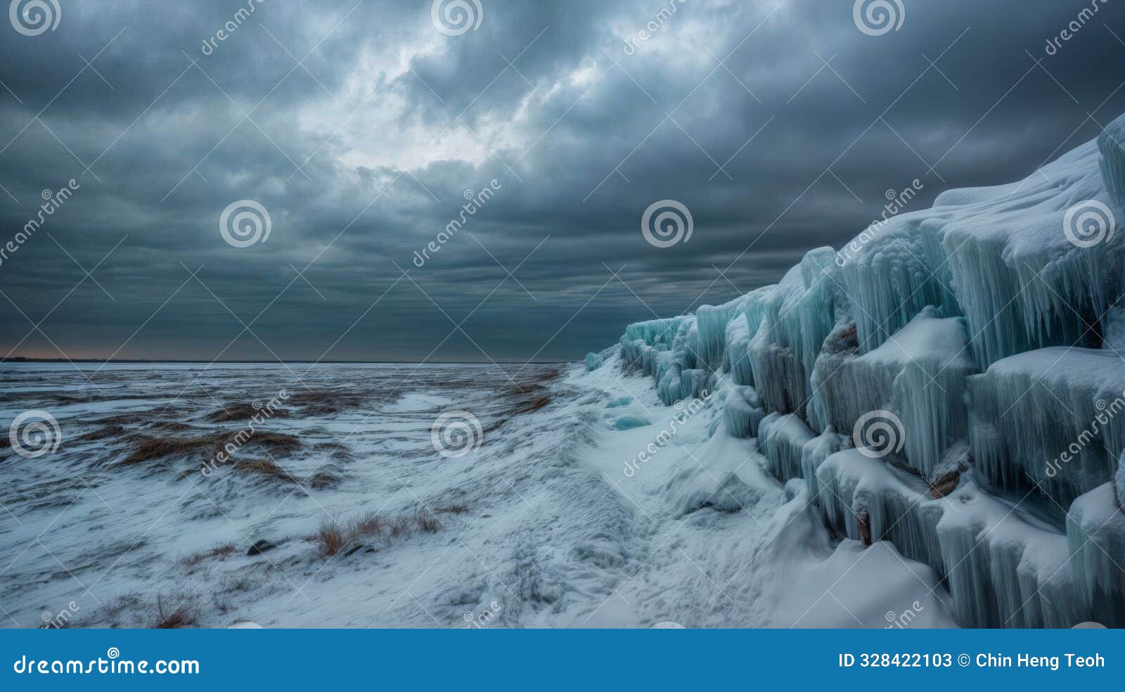 Massive Ice Wall in a Vast Snowy Landscape Stock Image - Image of ...