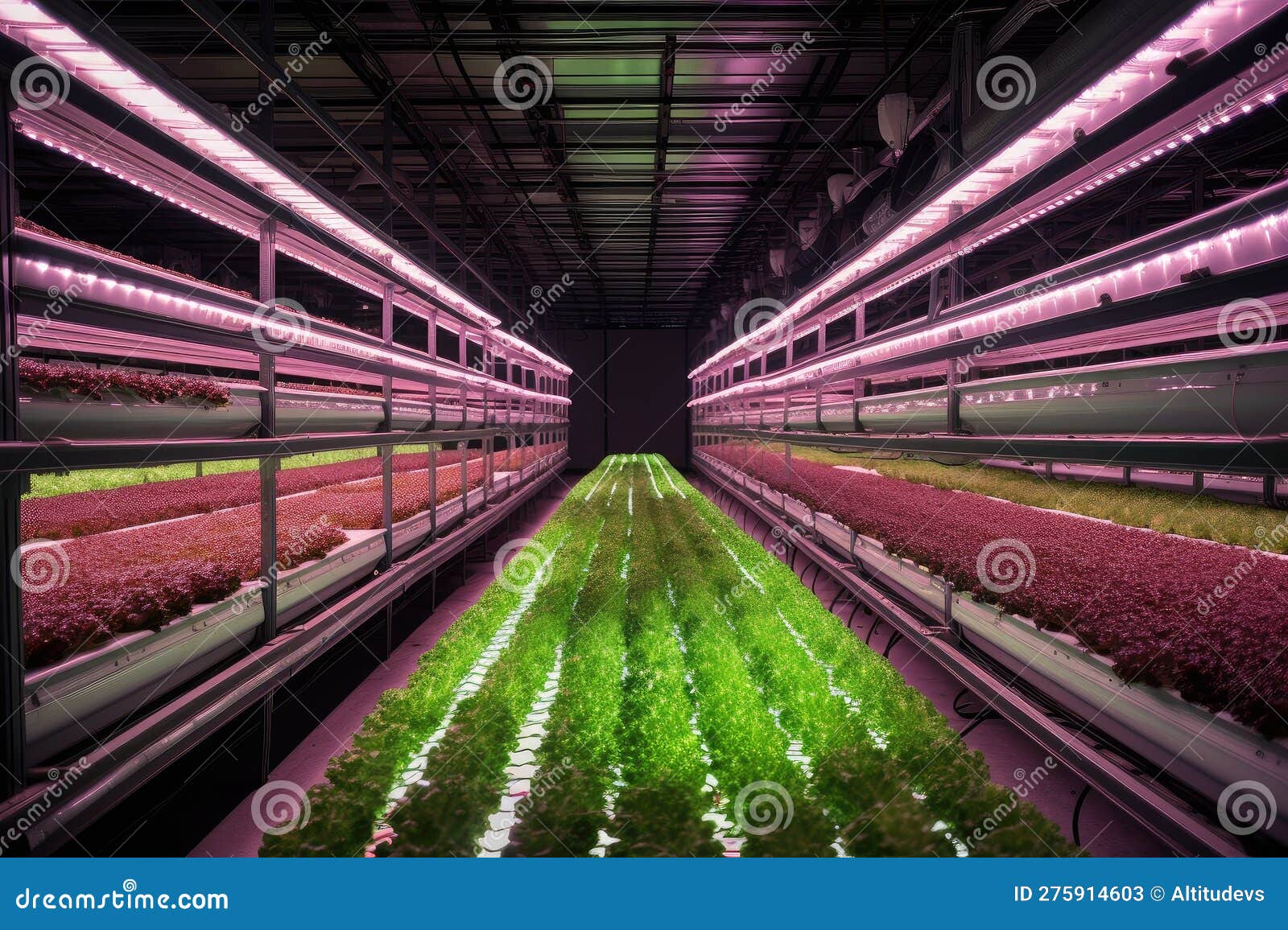 Massive Indoor Farm, with Rows upon Rows of Crops Growing Under Led ...