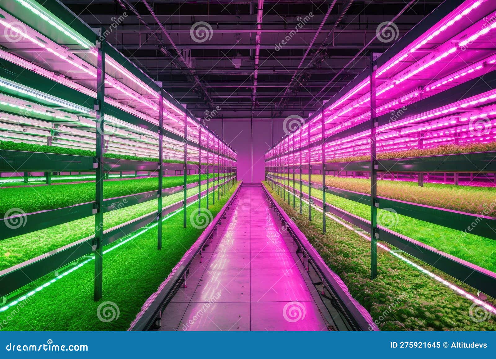 Massive Indoor Farm, with Rows upon Rows of Crops Growing Under Led ...
