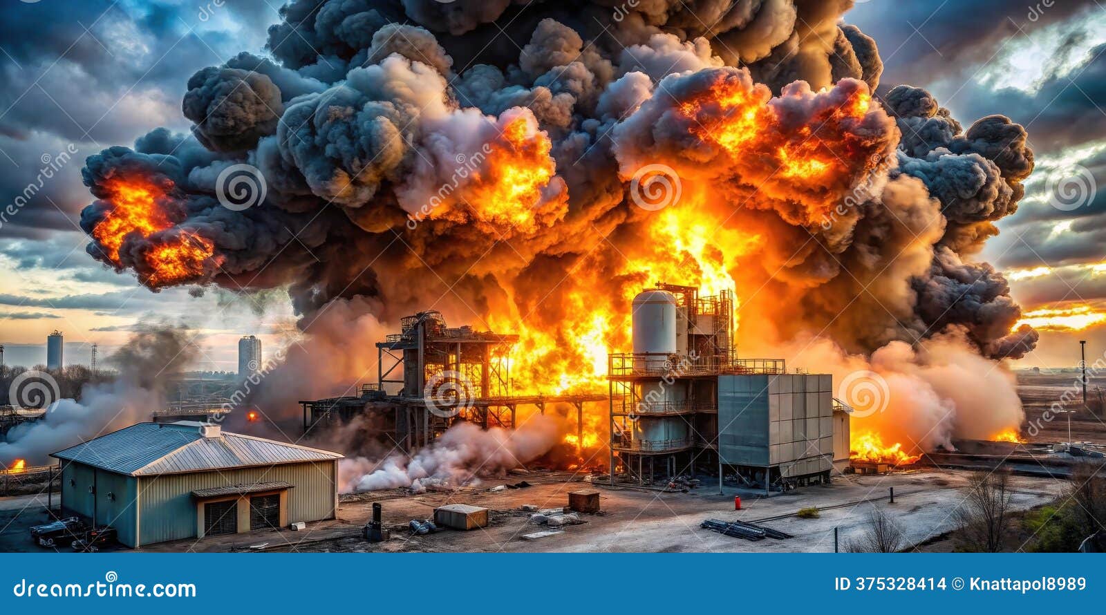 Massive Industrial Power Plant With Towering Smokestacks And Electrical ...