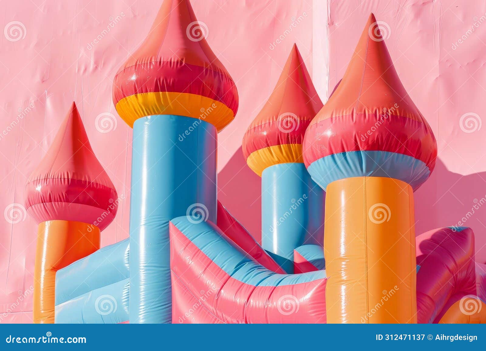 Giant Inflatable Slide Against a Vibrant Pink Wall Stock Illustration ...