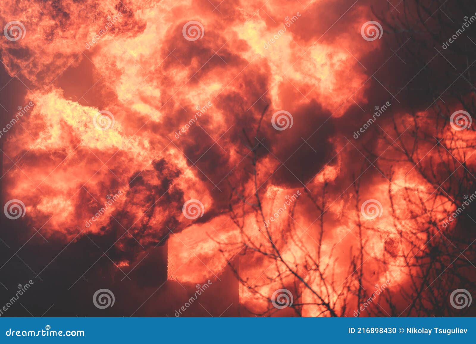 Massive Large Blaze Fire In The City, Brick Factory Building On Fire ...