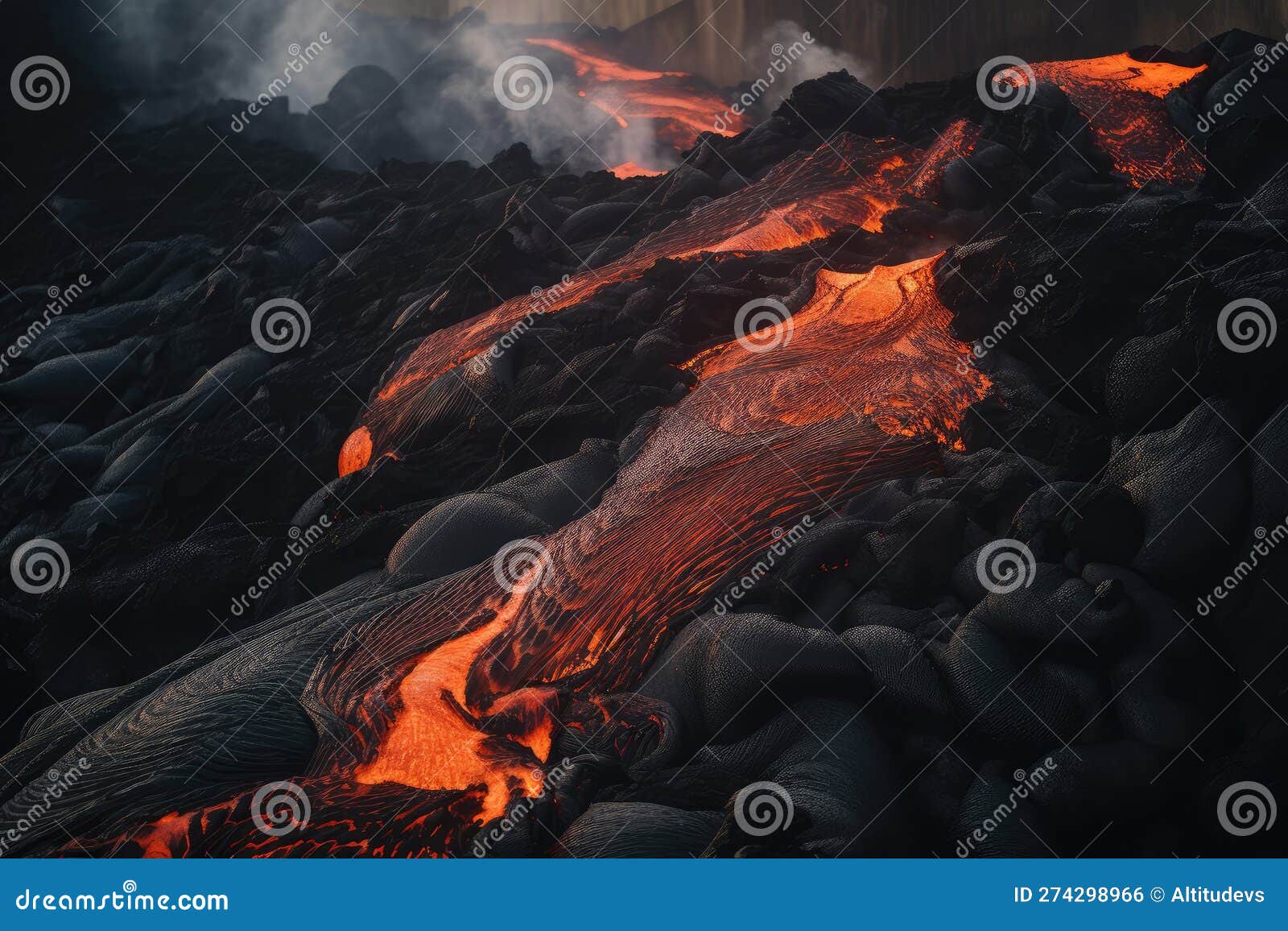 Massive Lava Flow Rolling Down the Side of a Volcano, Engulfing ...
