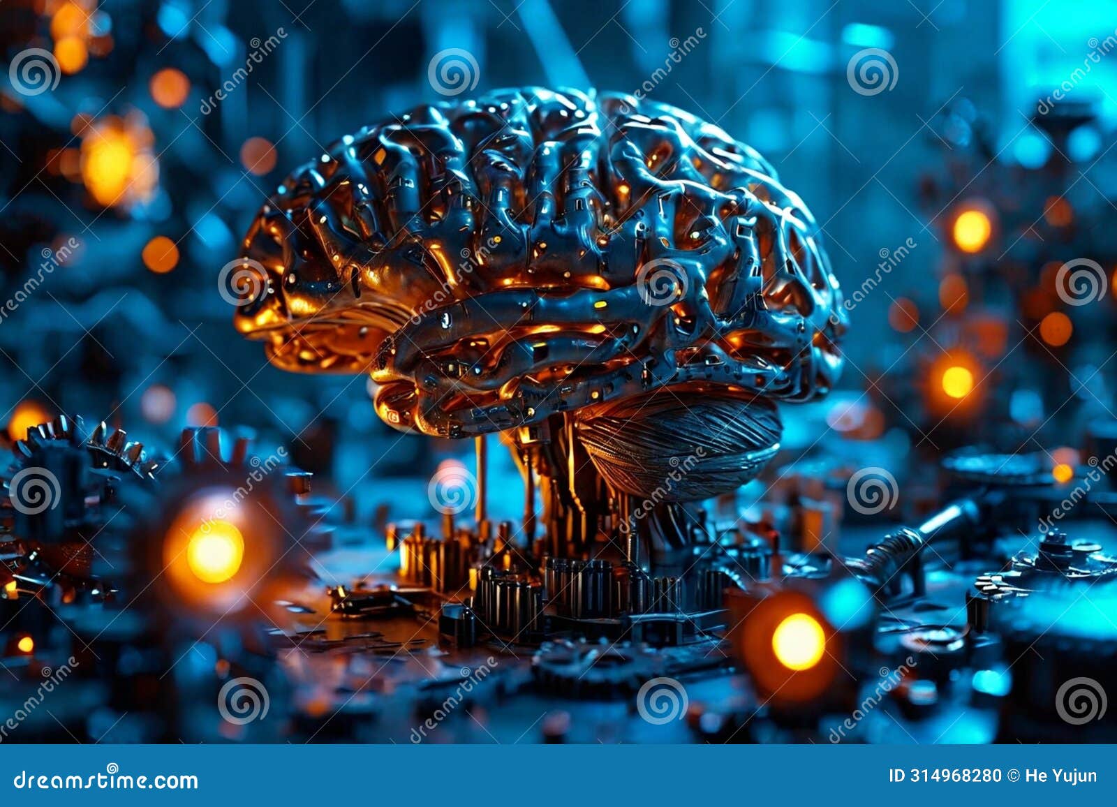 Future Tech: the Marvel of a Mechanical Brain Stock Illustration ...
