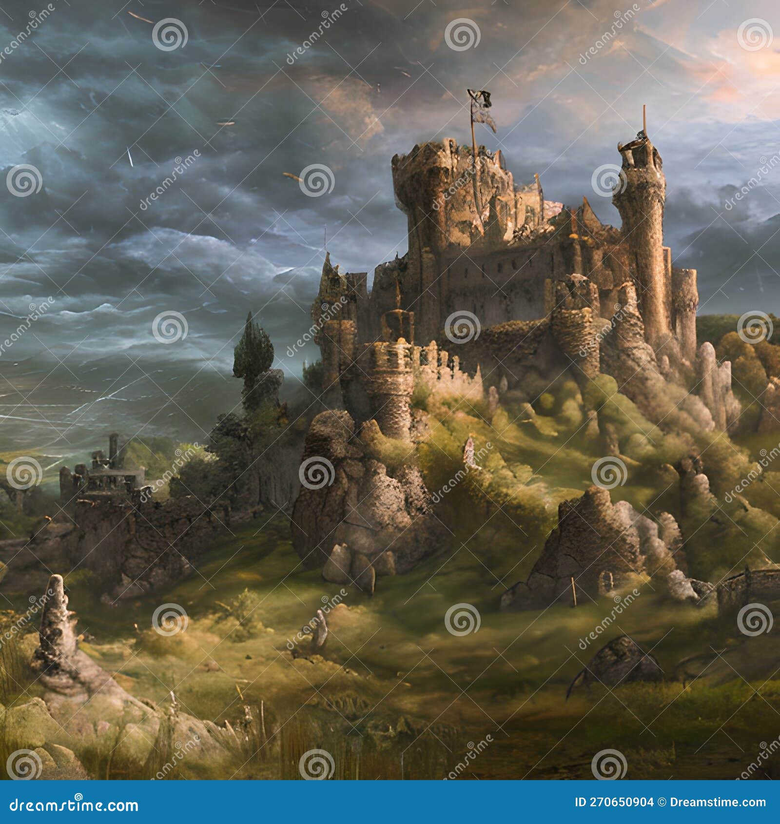 Massive Medieval Castle with Fortifications in the Style of Baroque ...