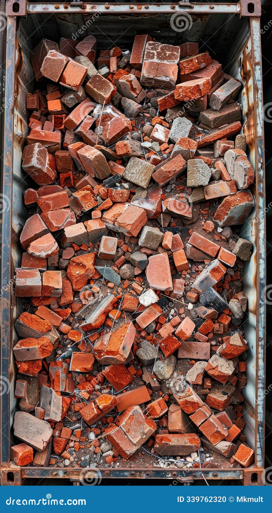 Close-up View of a Metal Container Overflowing with Bricks and Debris ...