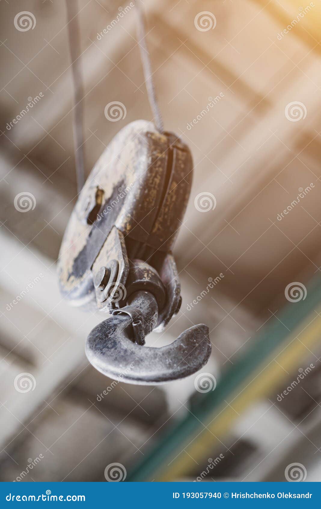 Massive Metal Crane Hook Hanging On A Cable Stock Photography ...