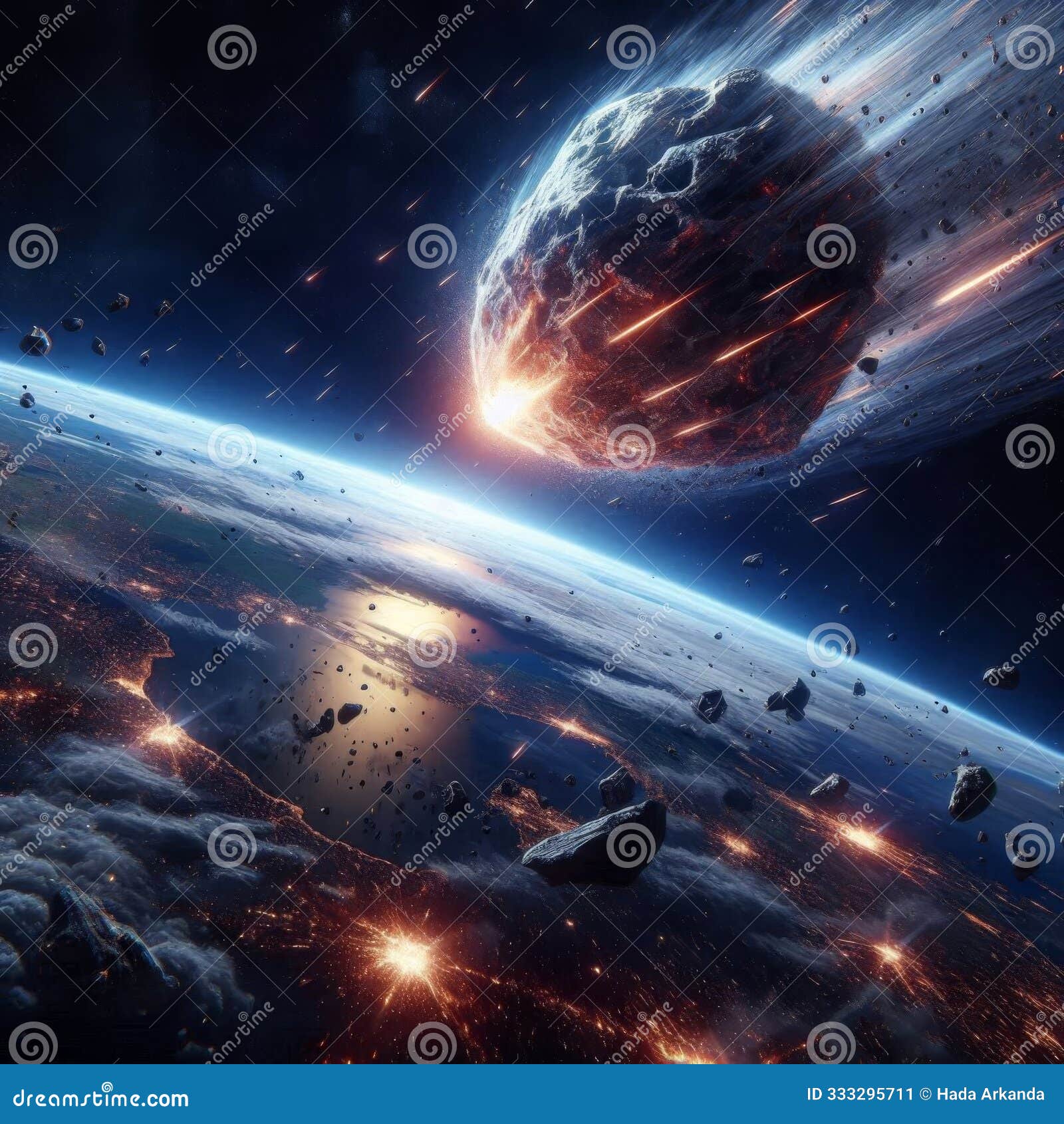 Massive Meteor Impact Crater On Rugged Alien Terrain Under Clear Sky ...