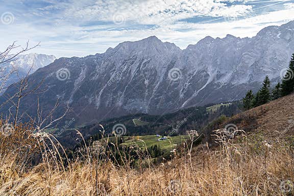 Massive Mountain Chain, Forest and Meadows of the German Alps Stock ...