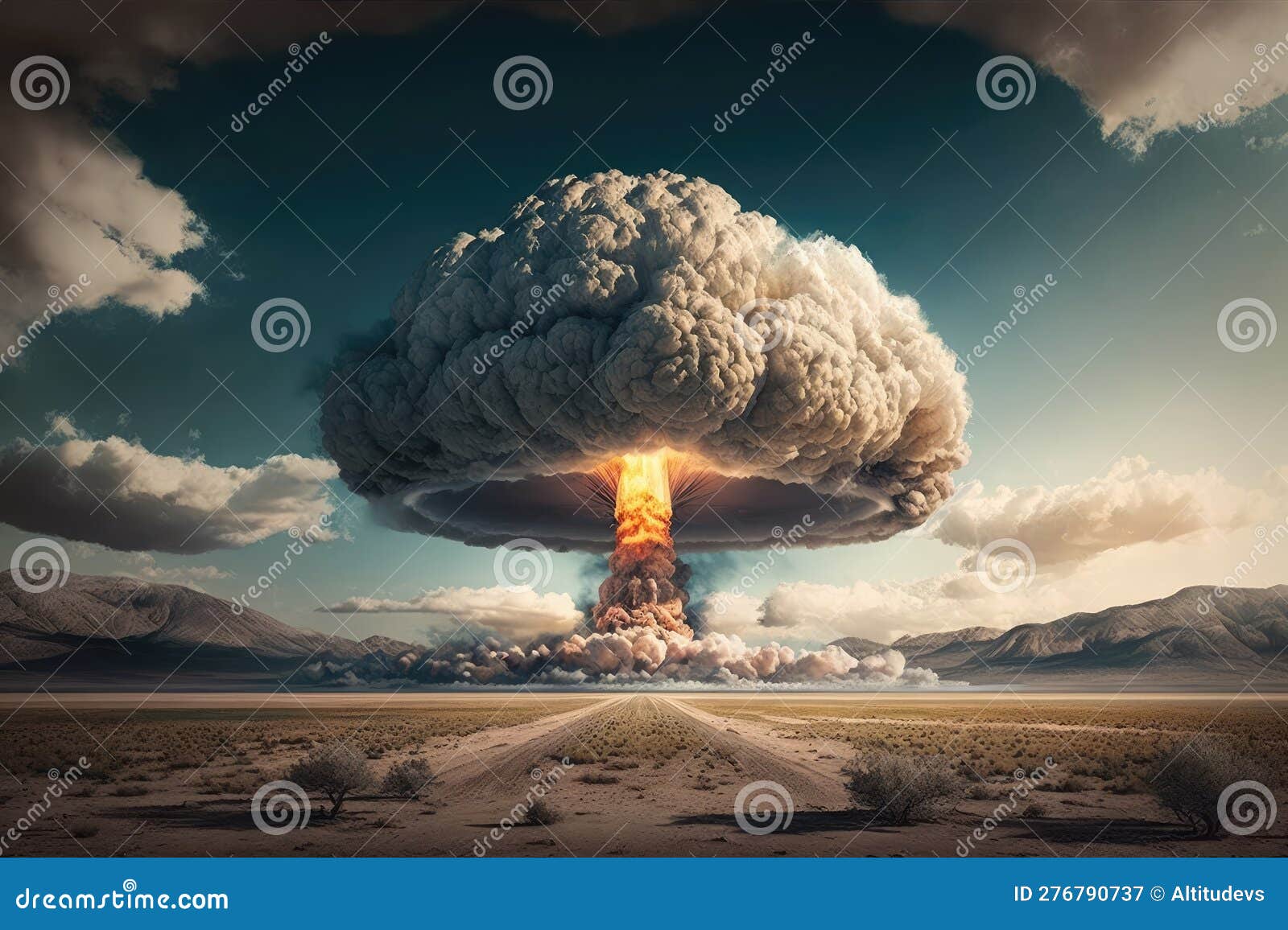 Massive Mushroom Cloud Rising into the Sky after Nuclear Blast Stock ...