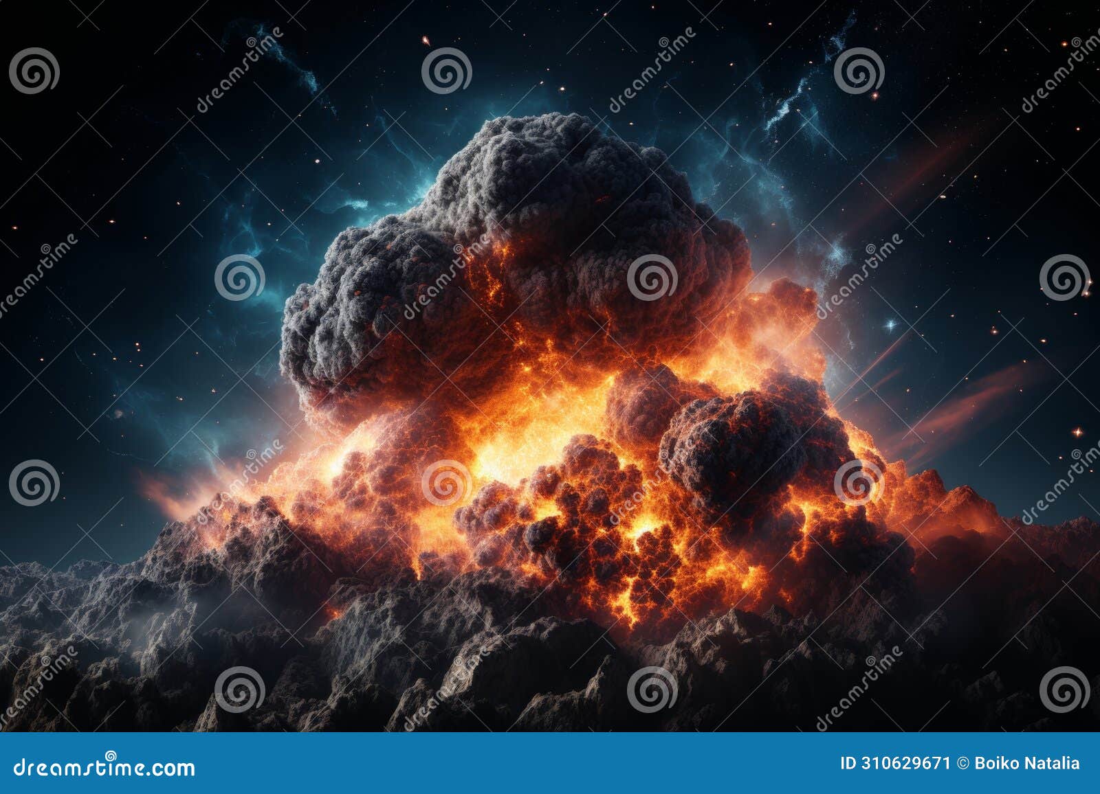 Massive Nuclear Explosion with Blinding Core, Fiery Edges. Planet ...