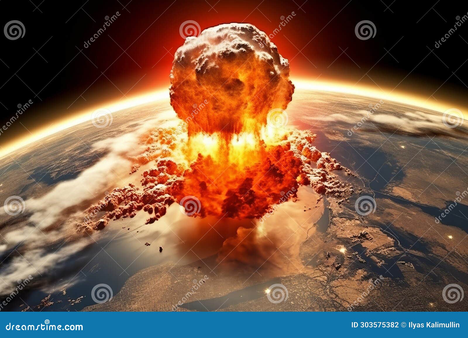 Massive Nuclear Explosion at Earth Surface Stock Illustration ...