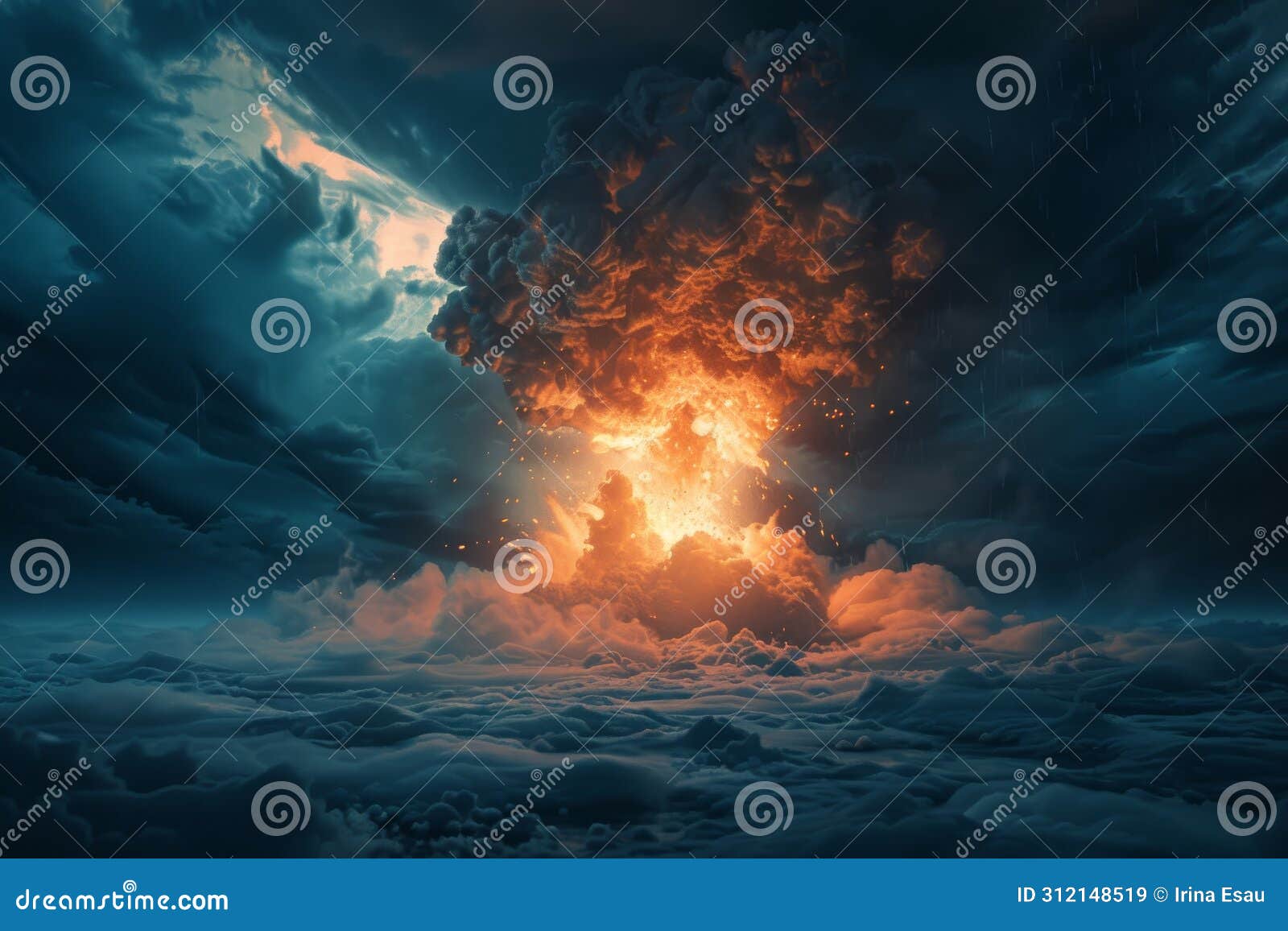 Massive Nuclear Explosion in Night Storm Stock Image - Image of dark ...