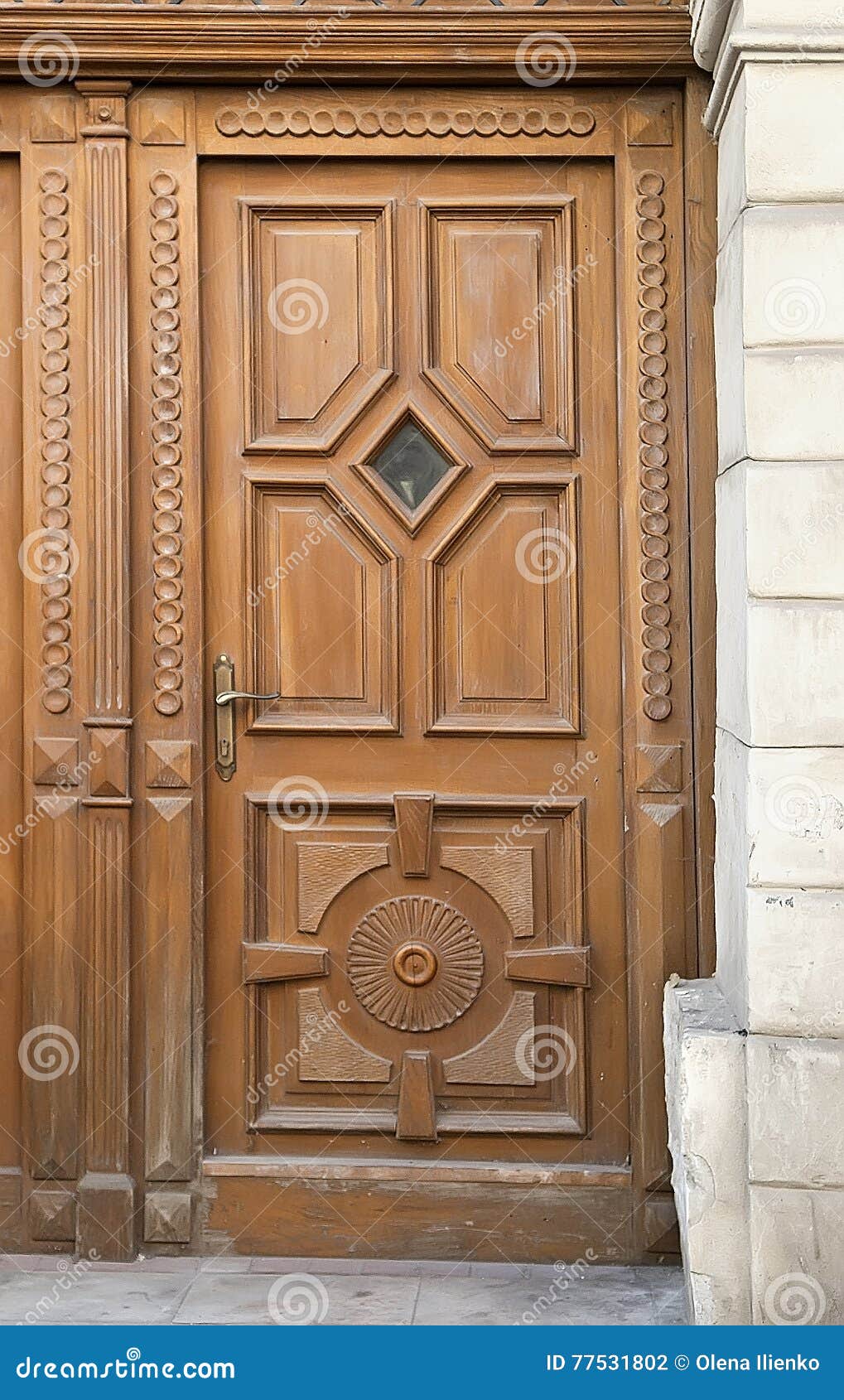 Massive Oak Door on a Building Facade Stock Photo - Image of front ...