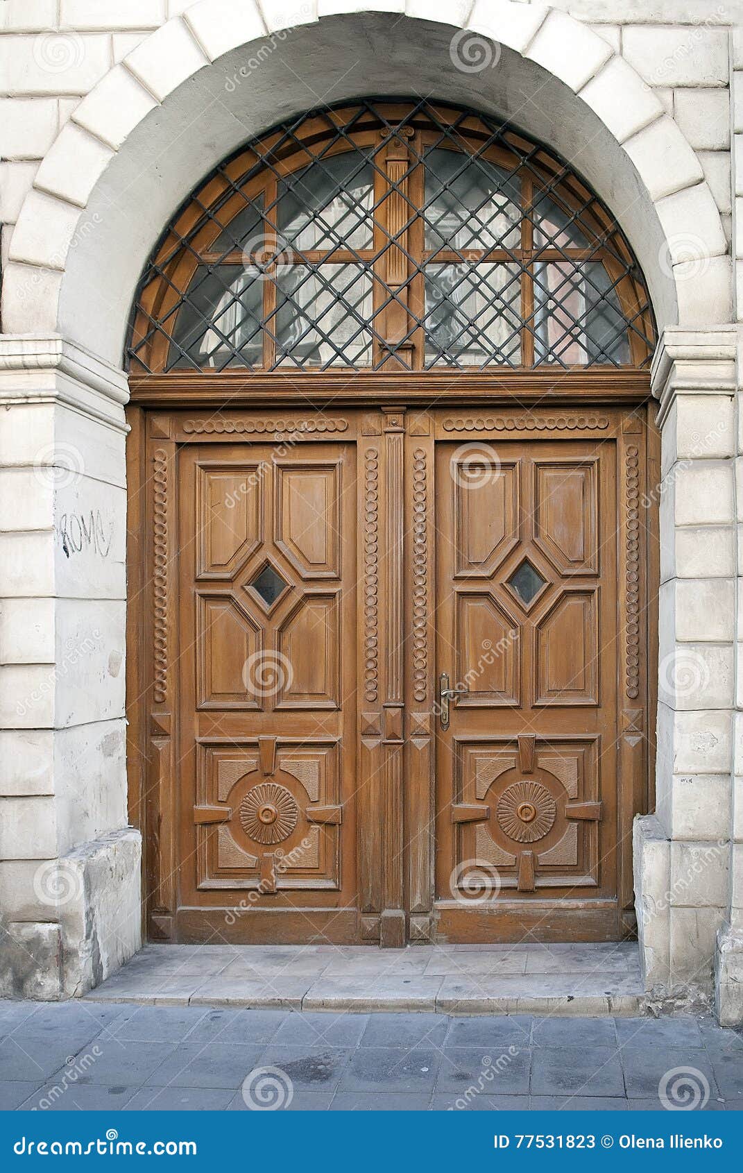 Massive Oak Door on a Building Facade Stock Image - Image of building ...