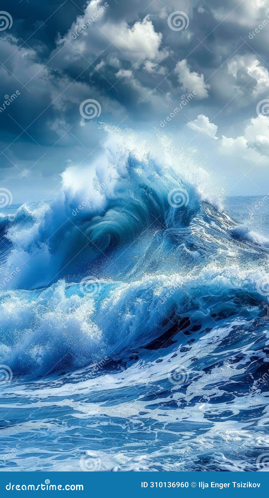 Massive Ocean Wave Dramatically Rising Against Clear Blue Sky in ...