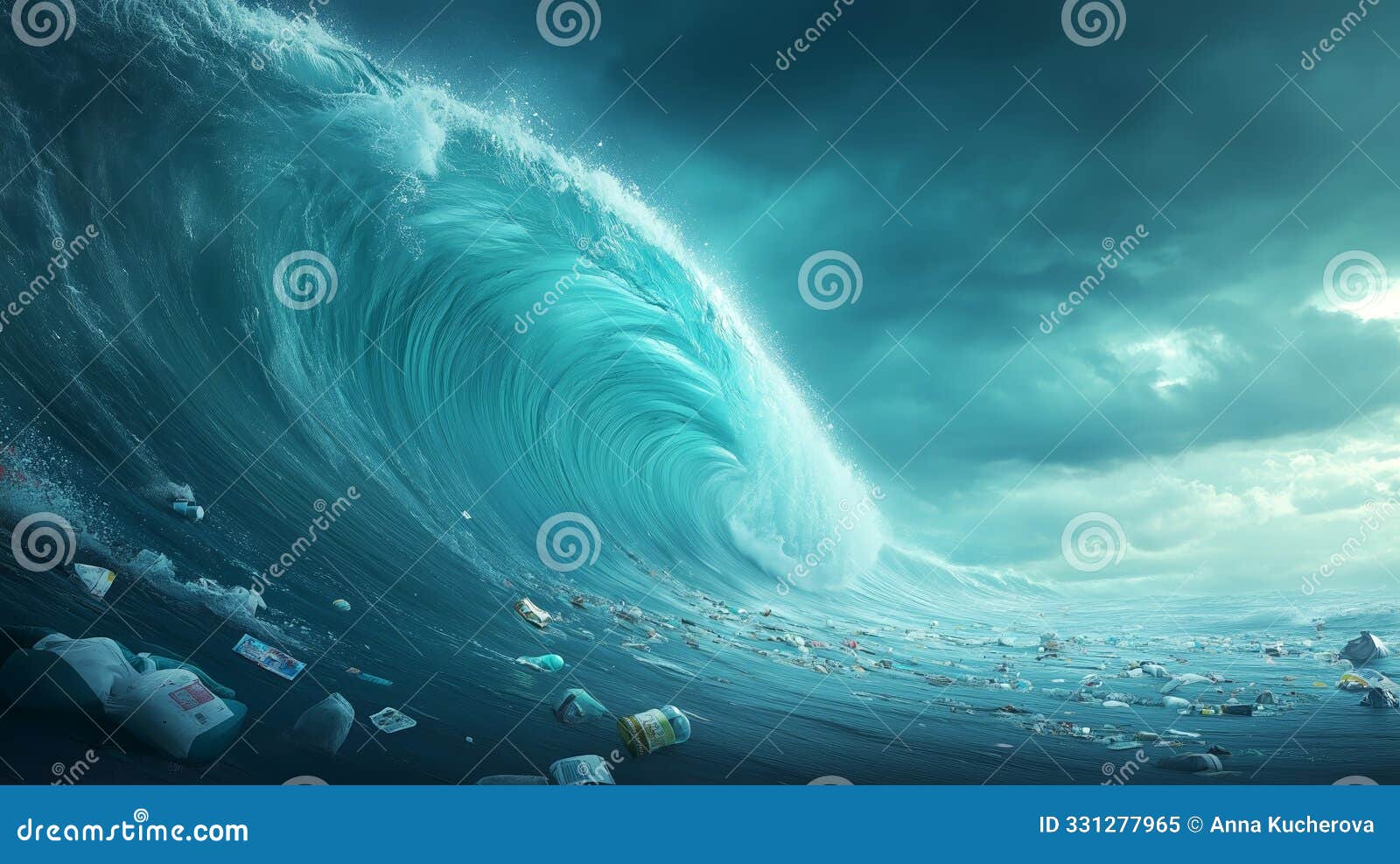 A Massive Ocean Wave Filled with Plastic Debris and Trash Stock ...
