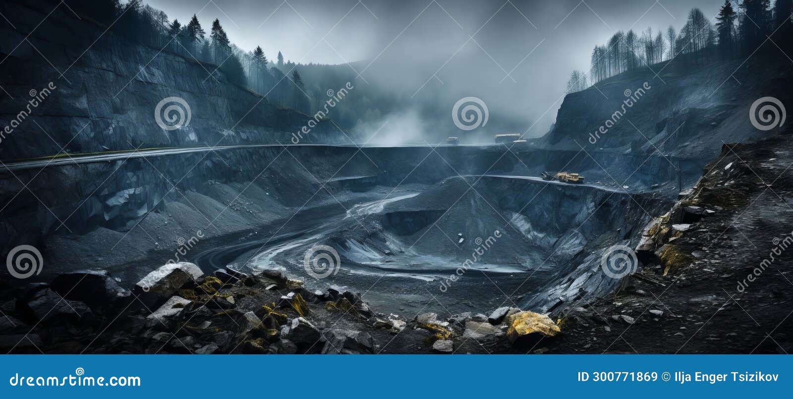 Massive Open Pit Iron Ore Quarry Mining Operation with Heavy Machinery ...