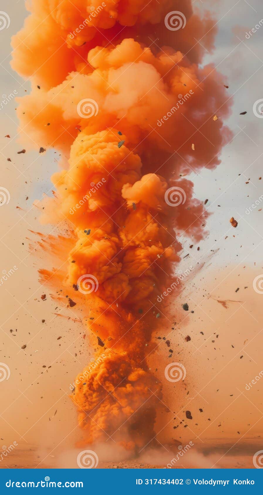 Massive Orange Explosion with Debris in the Sky Stock Photo - Image of ...