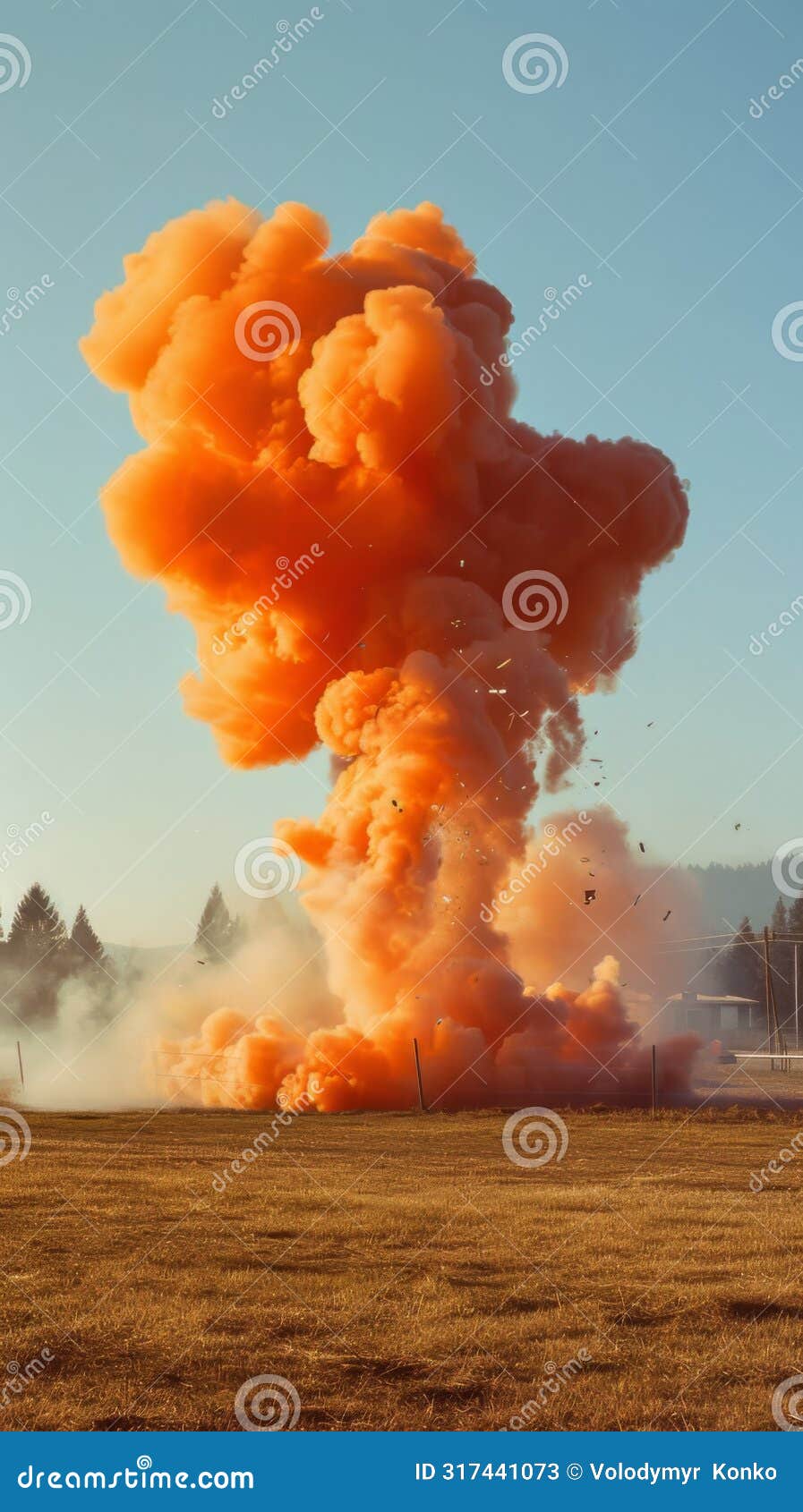 Massive Orange Explosion in a Field with Clear Blue Sky Stock Image ...