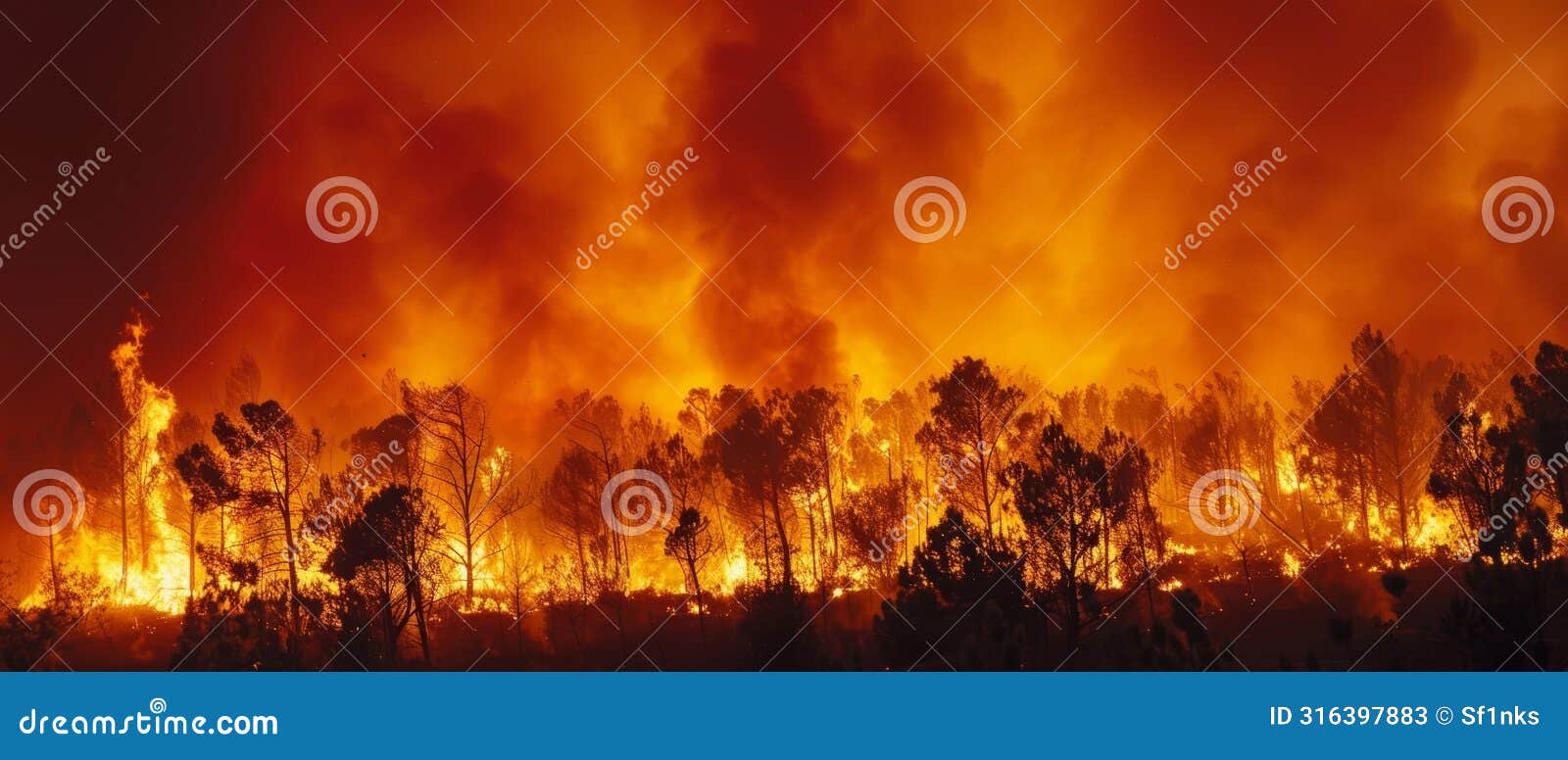 A Massive, Out-of-control Forest Fire Burns through the Landscape, with ...