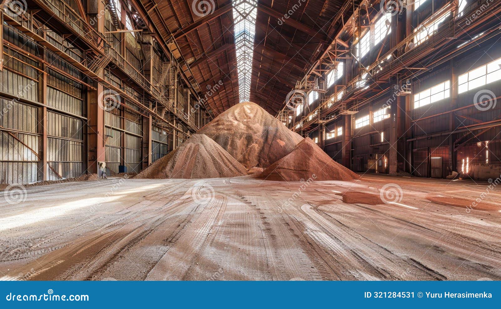 A Massive Pile of Sand Sits in a Warehouse, Ready for Processing and ...