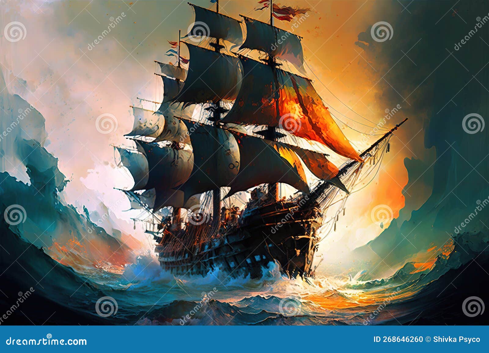 Massive Pirate Ship Large Splashes Large Transparent Stock Illustration ...