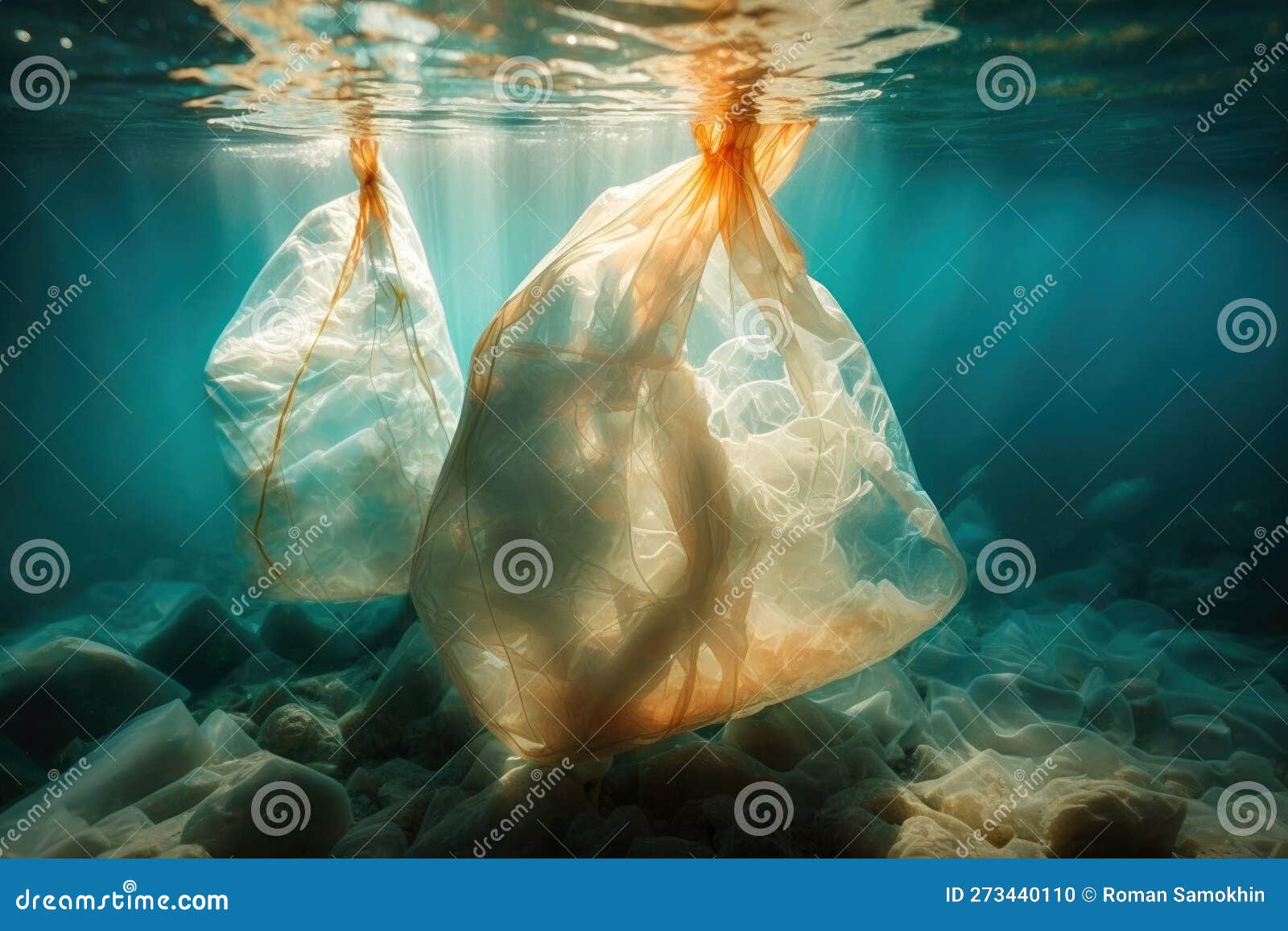 Massive Plastic Pollution Of The Sea Bottom. Bags And Other Plastic ...