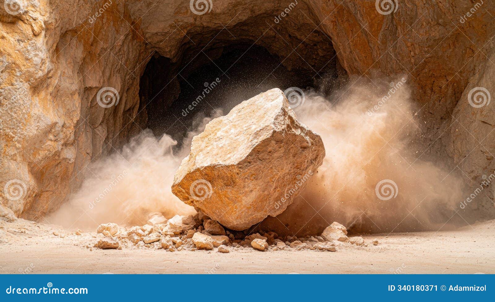 Massive Rock Falling in a Dark Cave Stock Illustration - Illustration ...