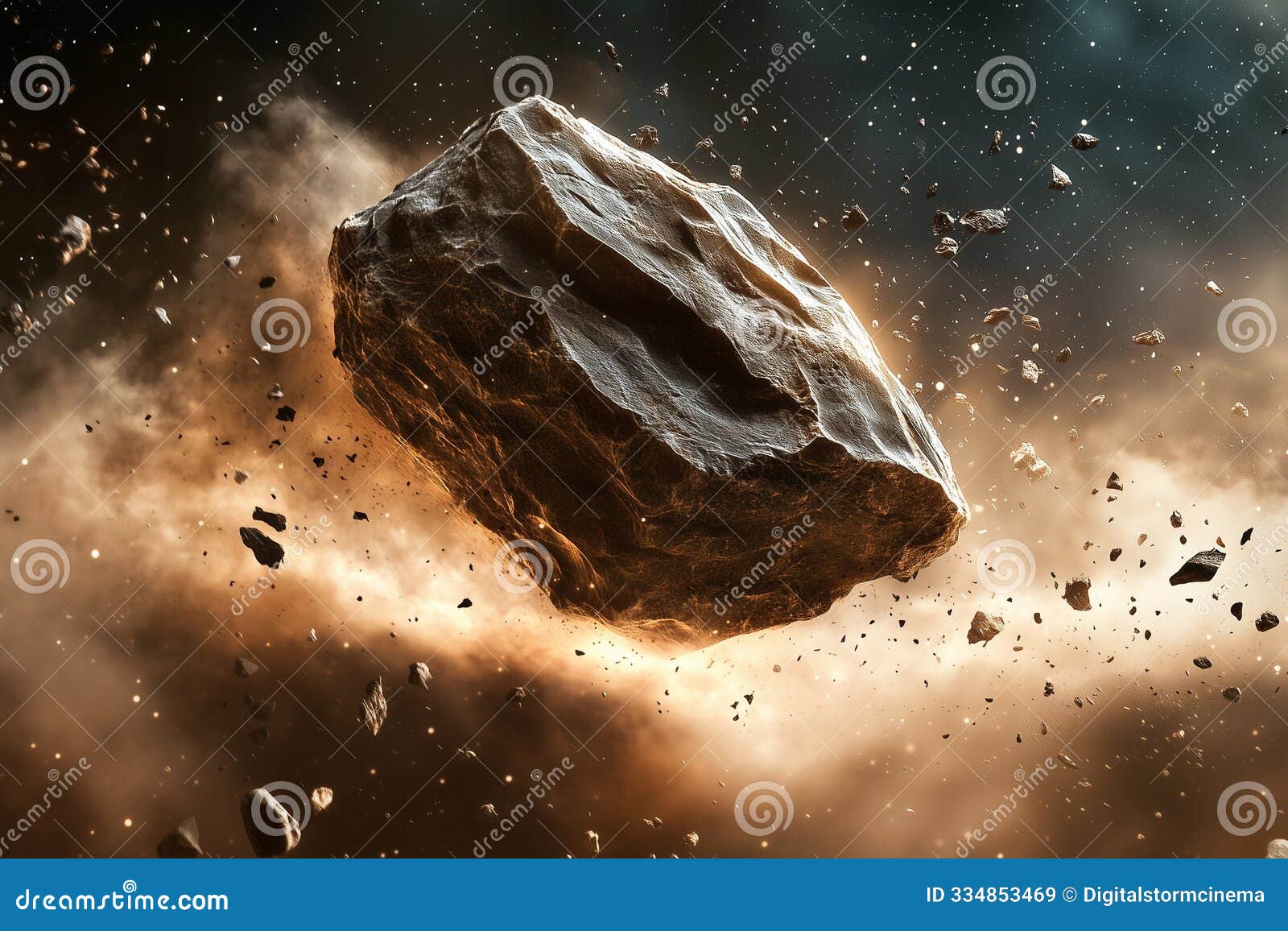 A Massive Rock Flying at High Speed through Space with Debris and Dust ...