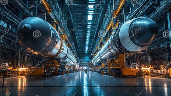 Massive Rockets Prepared for Launch Inside a High-tech Assembly ...