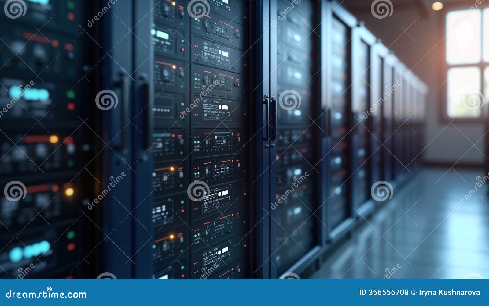 Massive Server Racks Fill Modern Data Center. Tech Innovation in Energy ...