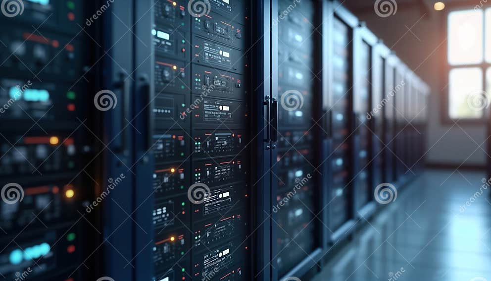 Massive Server Racks Fill Modern Data Center. Tech Innovation in Energy ...